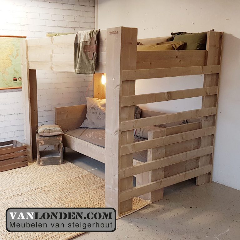 Steigerhouten hoogslaper met landkaart Fosse - VanLonden Steigerhout